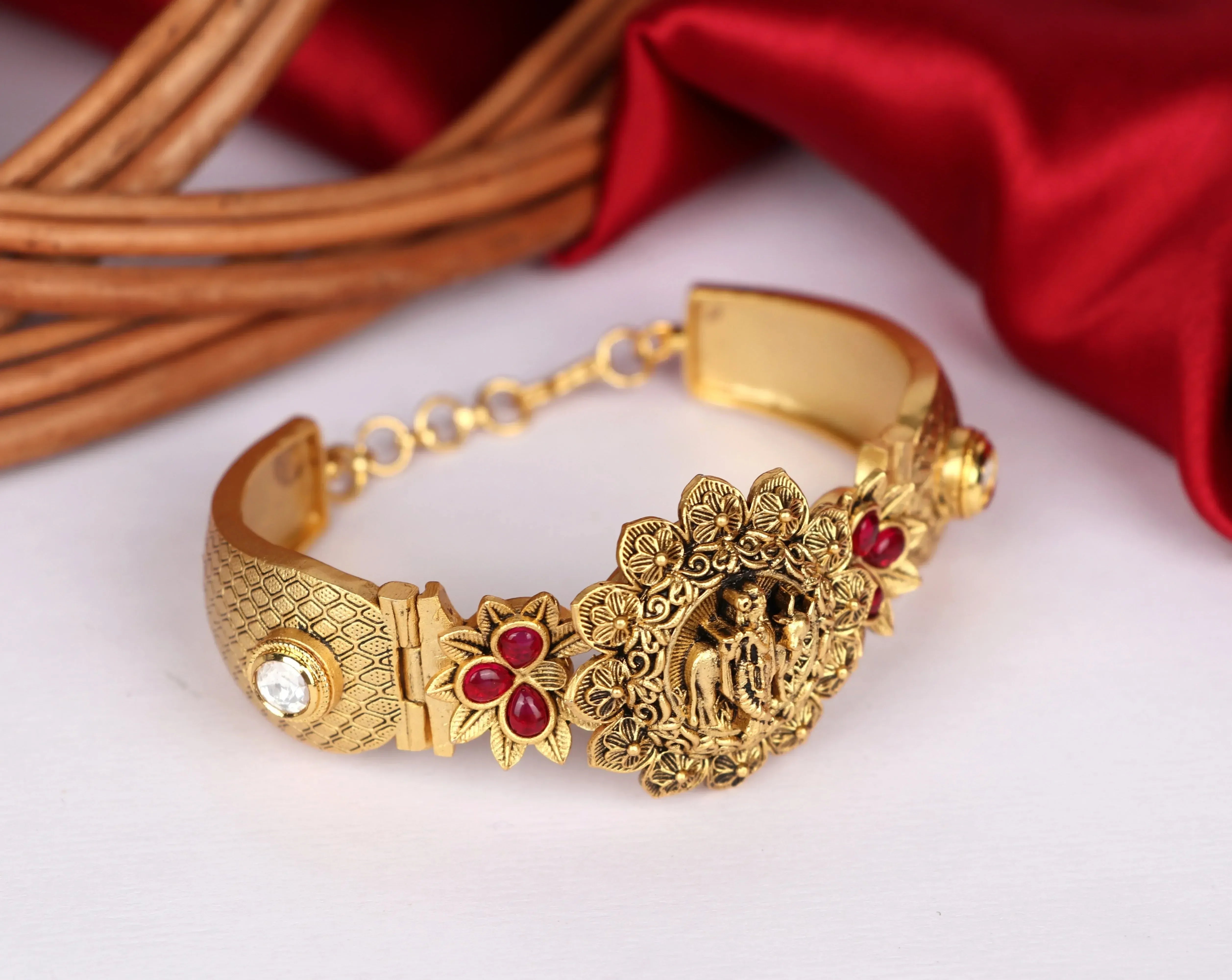 Antique Bracelet for Women & Girls with Krishna Design Gold Plated Fin ...